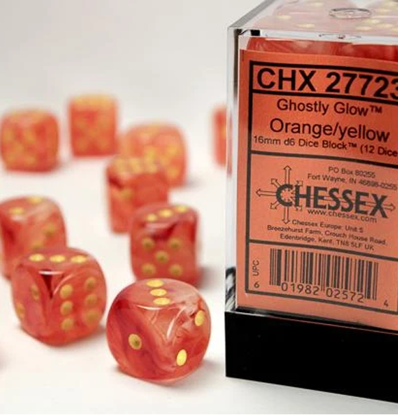 Ghostly Glow™ – 16mm d6 Orange/yellow Dice Block – Spilforsyningen